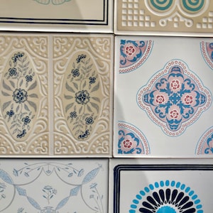 9 Spanish Vintage Tiles From the 60s - 70s. Blue Floral Tiles. MCM ...