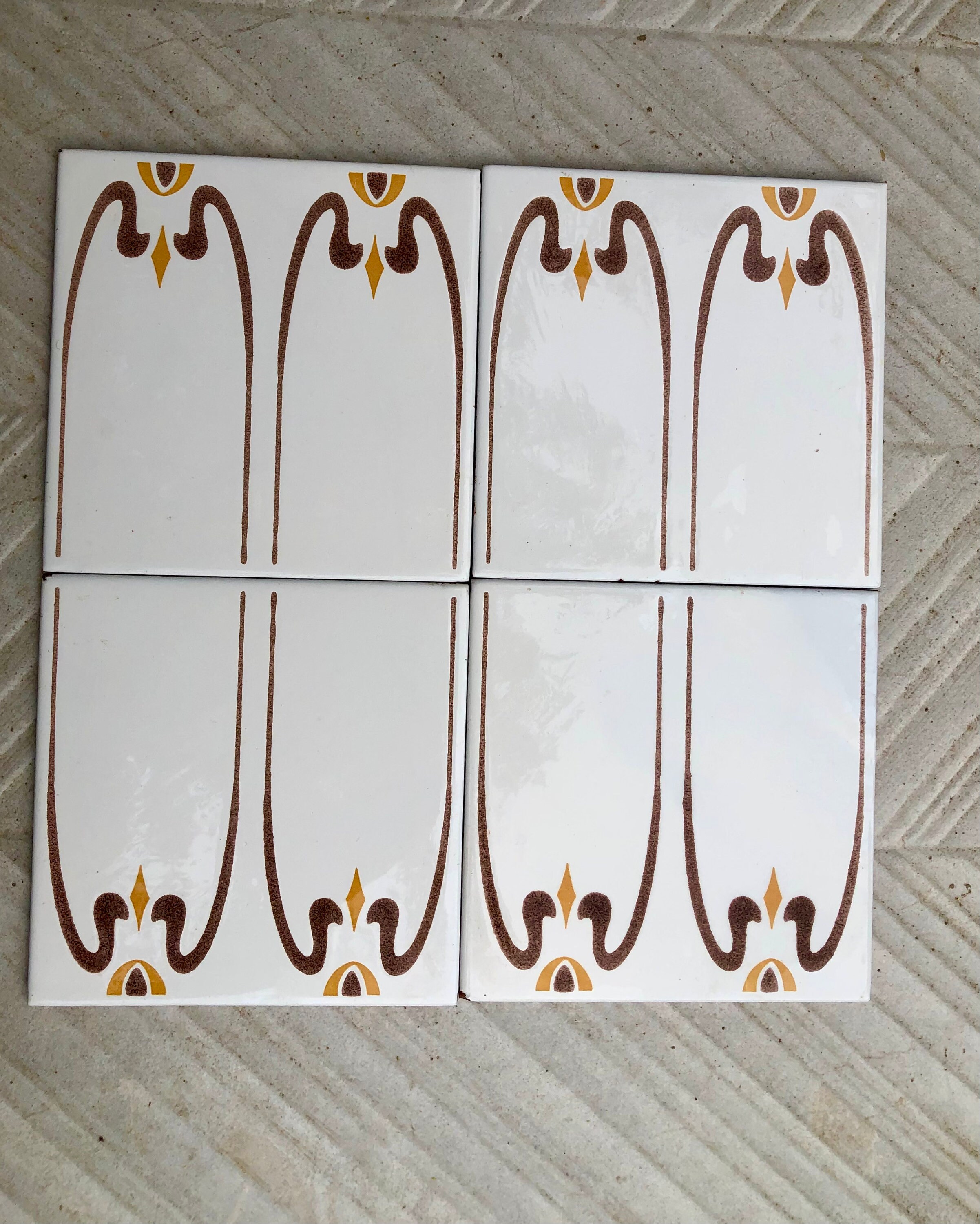 Spanish 60s 70s Vintage Tiles UNUSED. 4 Pc Orange, Brown, Retro Tiles ...
