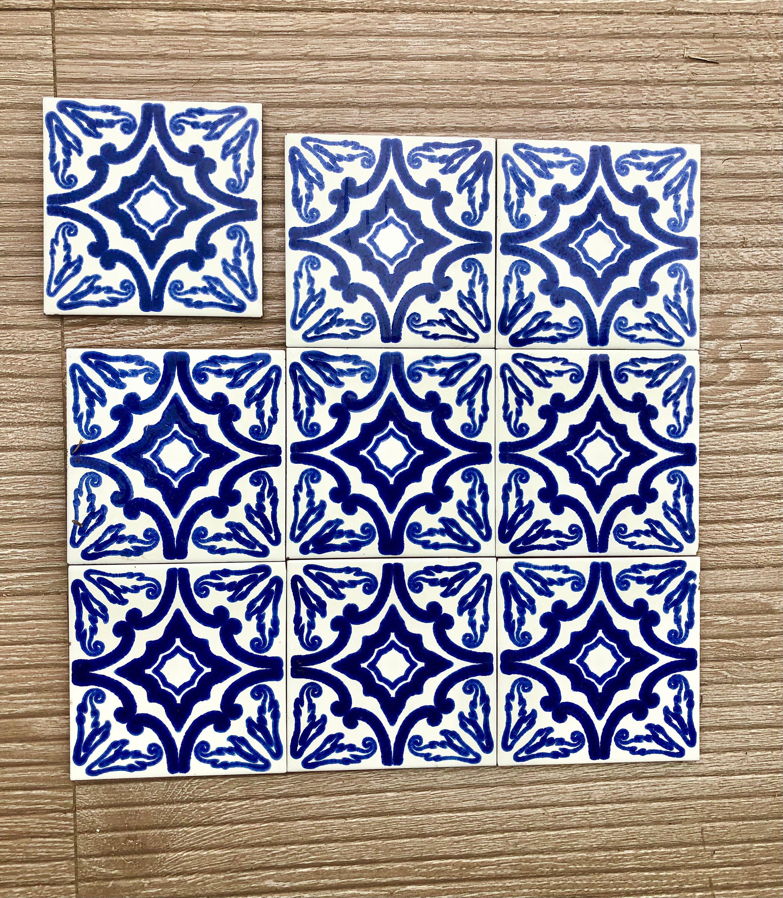 Spanish Vintage Geometric 70s Tiles. 9 Pc Set. Original Retro Blue and ...