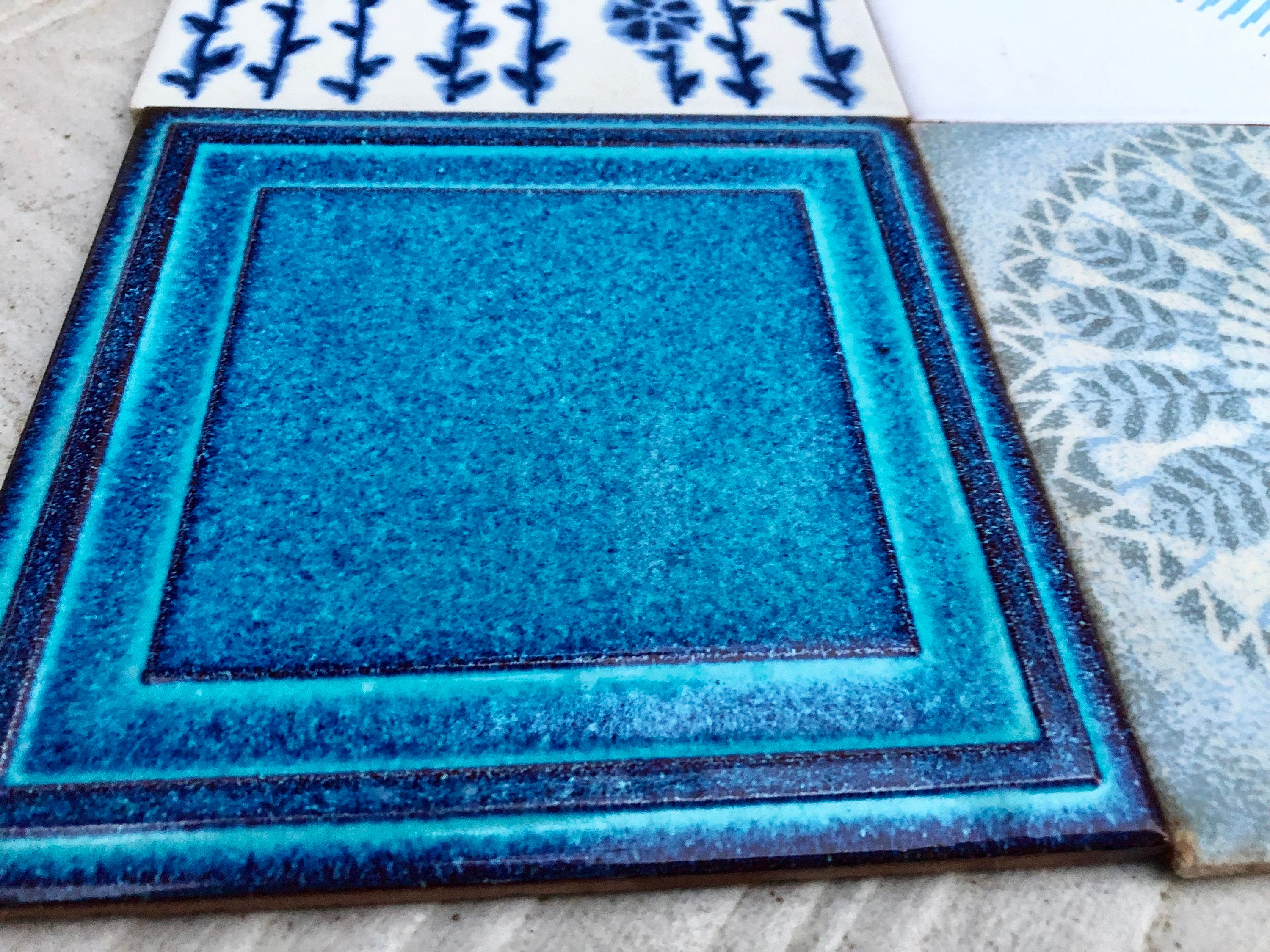 Vintage Tiles From Spain. 4 Pc Mural. 70s Fat Lava Style Blue ...