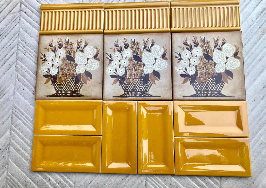 12 Pc Art Nouveau Style Border Tile Set From Spain. Vintage Floral ...