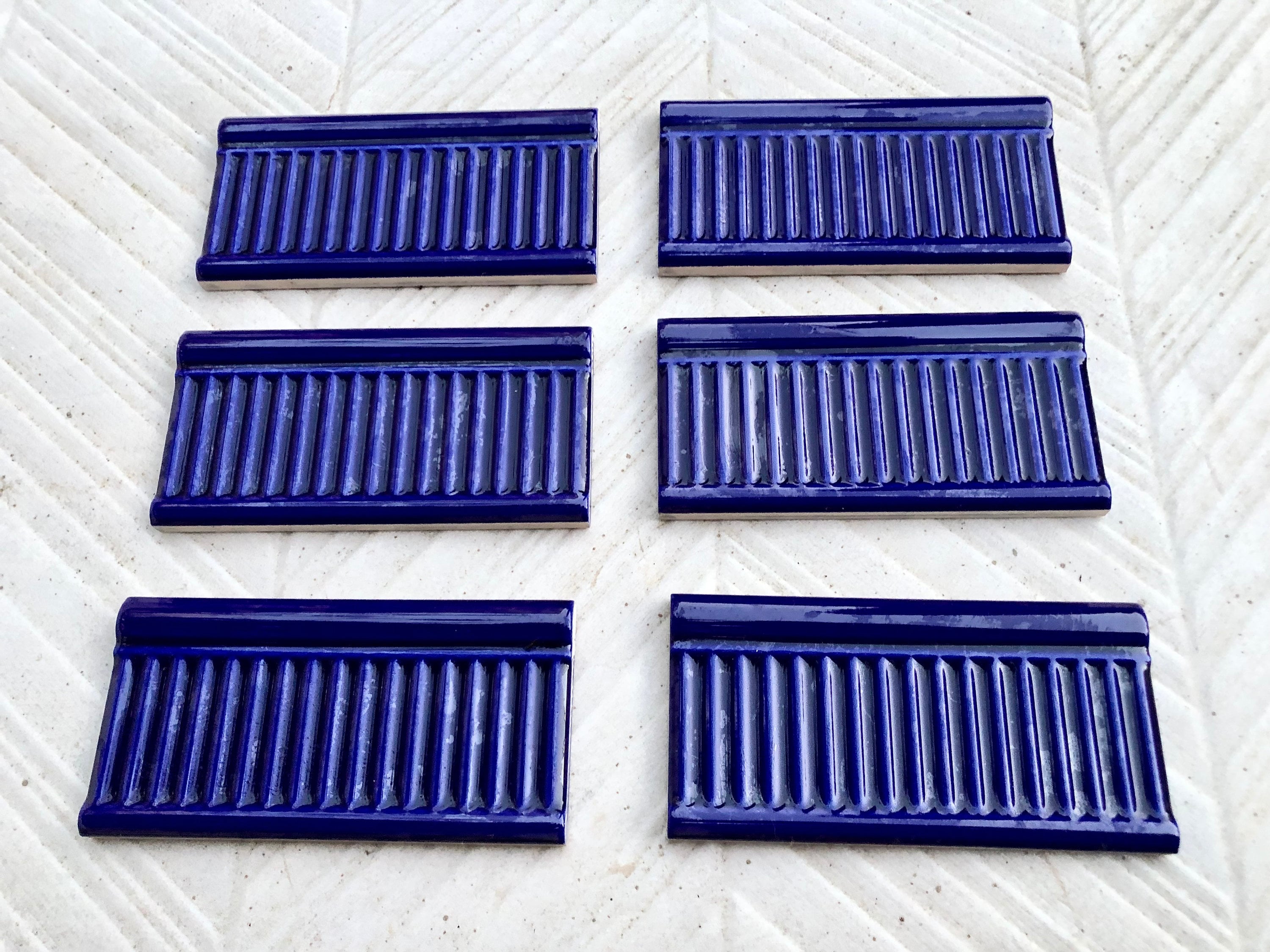 6 BLUE Art Nouveau Style Border Tiles. Glazed NEW Ceramic Embossed ...