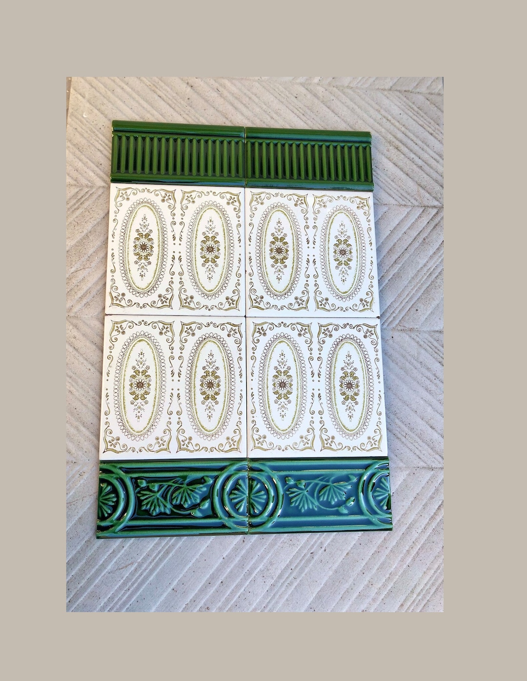 Art Nouveau Style Floral Border Tile Set From Spain. 8 Pcs, 4 Glazed ...