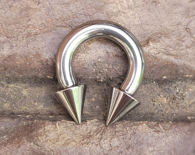 4g Single Spike Cone Horseshoe Circular Barbell Septum Stretching Ring ...