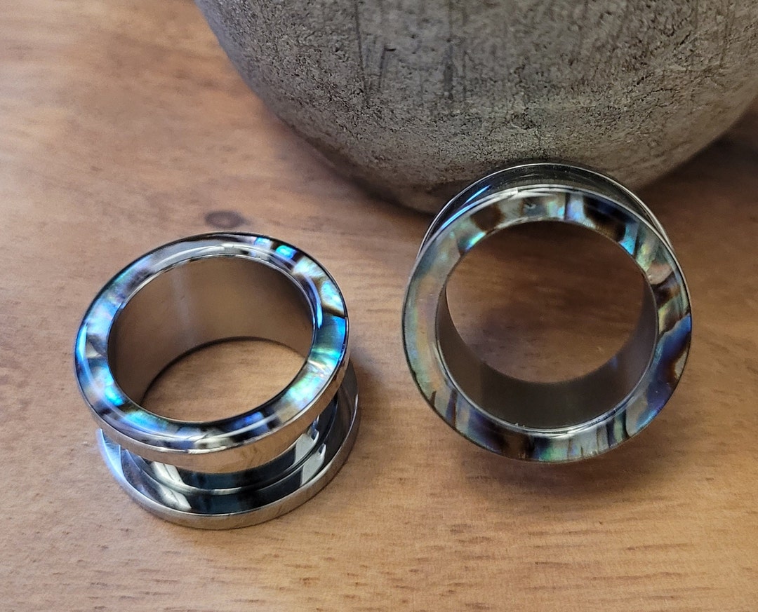 Pair Abalone Steel Shell Screw Fit Steel Tunnels Ear Plugs Gauges 4g 2g ...