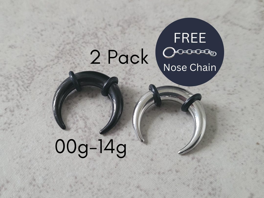 1 Silver + 1 Black Steel Septum Pincher Rings Horseshoe Gauged Piercing ...