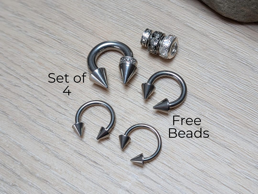 Set 4 Silver Steel Septum Spike Horseshoes Cone Ears Tapers Pinchers ...