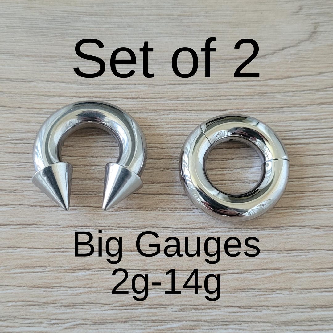 Set of 2 Silver Horseshoe Spike Cone Hinged Clicker Ring Surgical Steel ...
