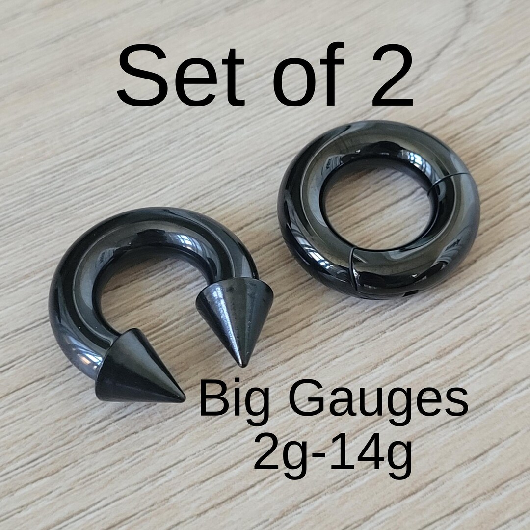 Set of 2 Black Horseshoe Spike Cone Hinged Clicker Ring Surgical Steel ...