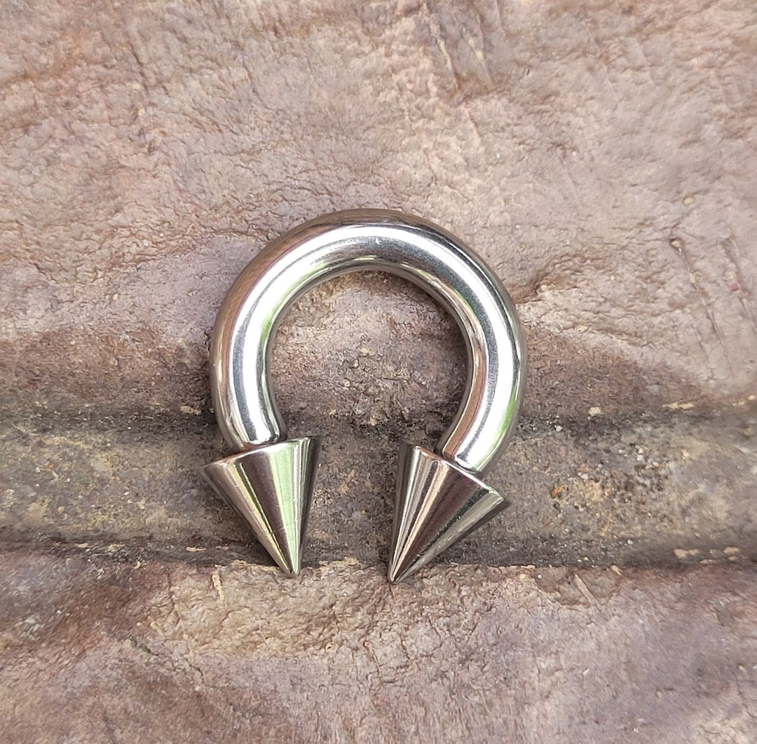 6g Single Spike Cone Horseshoe Large Barbell Septum Stretching Ring ...