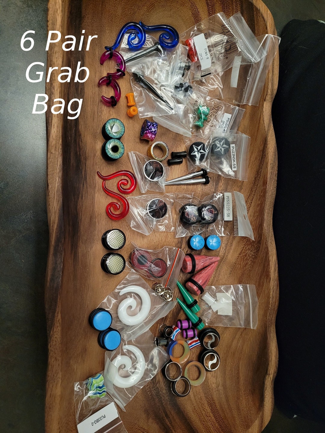 6 Pair Mystery Box Ear Stretching Kit Plugs Tapers Spirals Tunnels ...