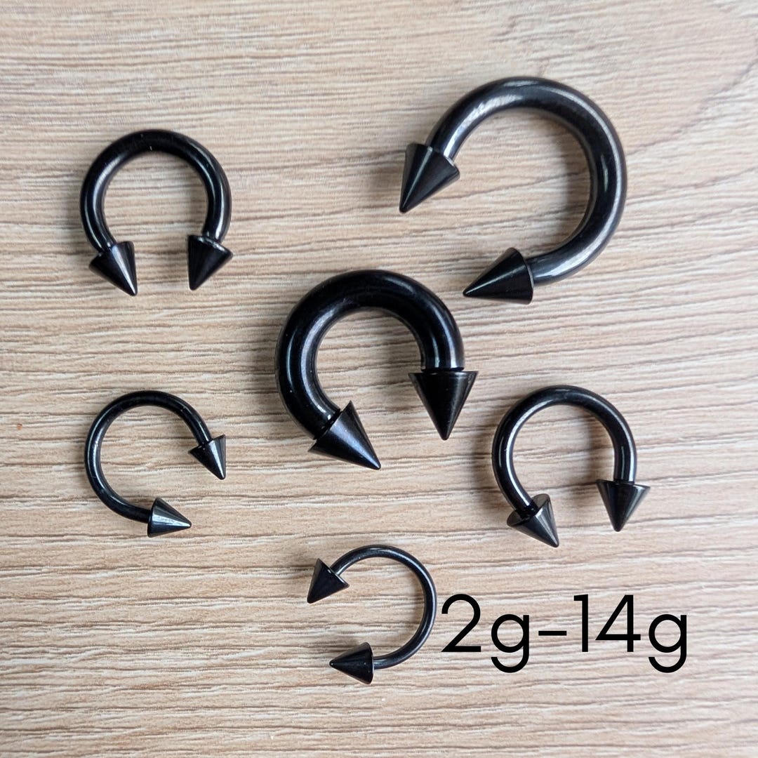 Septum Ring Black Spike Cone Horseshoe Large Barbell Stretching Jewelry ...