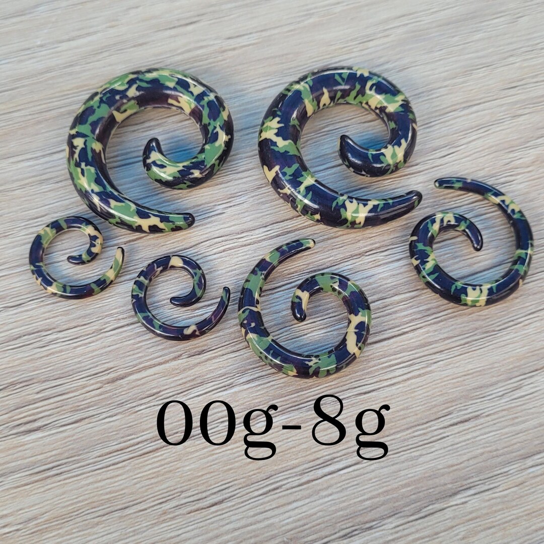 Pair Camouflage Camo 00g 0g 2g 4g 6g 8g Super Spirals Tapers Plugs Huge ...