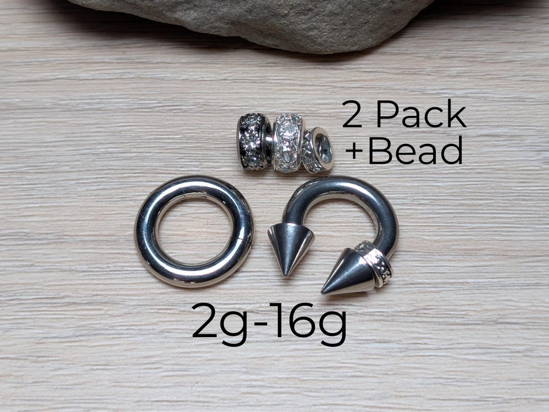 Set of 2 Silver Horseshoe Spike Cone Hinged Clicker Ring Surgical Steel ...