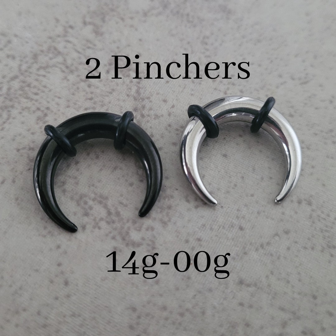 1 Silver + 1 Black Titanium Steel Septum Pincher Rings Horseshoe Gauges ...
