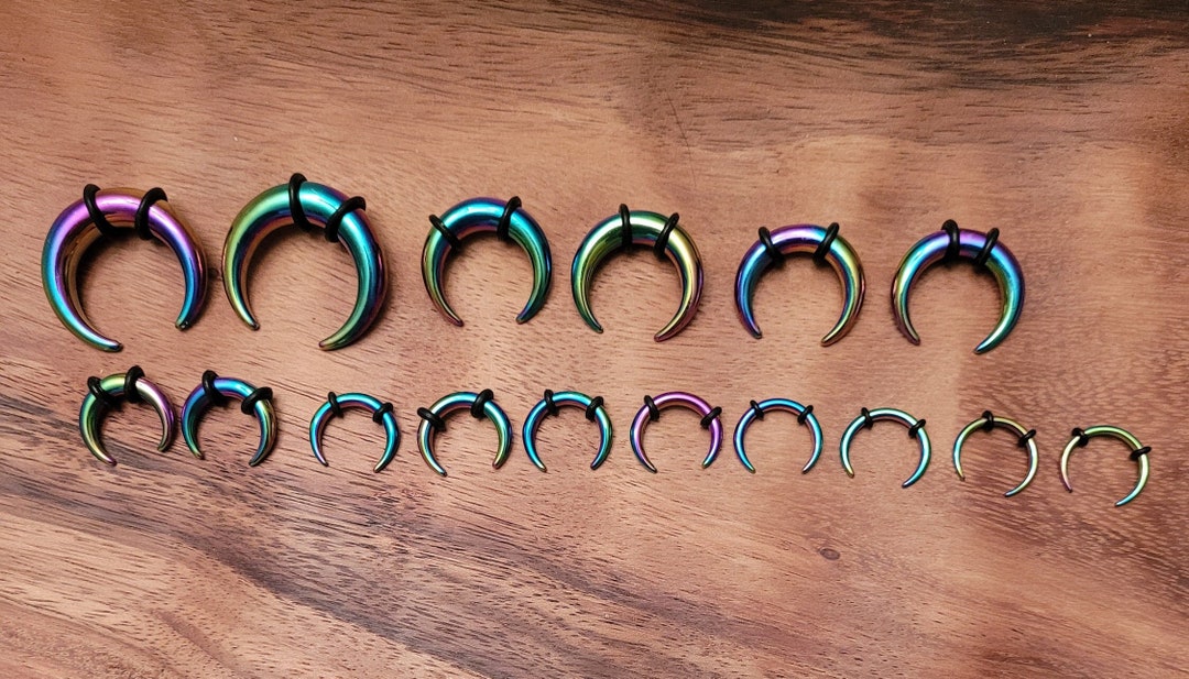 8 Pairs Rainbow Steel Pinchers 0g-14g Tapers Crescents Septum 0g 2g 4g ...