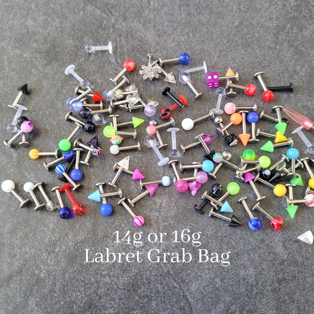Labret Mystery Grab Bag 14g 16g 8mm 10mm Lip Stud Piercing Jewelry ...