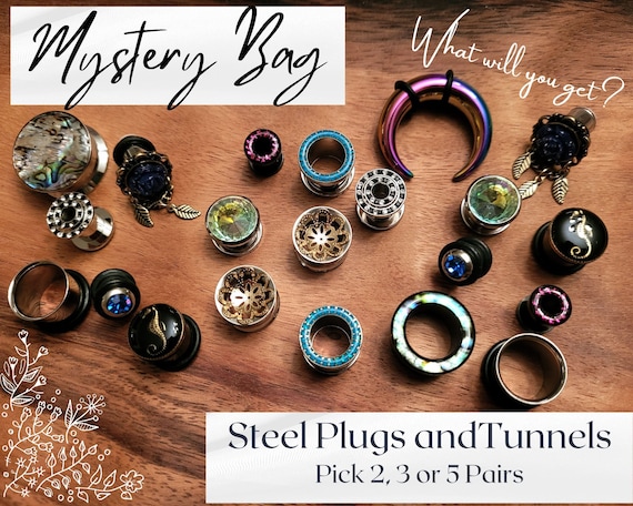 Steel Plugs Tunnels Gauges 6g 4g 2g 0g 00g 1 2 9 16 5 8 Ear Stretching Mystery Box Gauges Earrings 6 4 2 0 00 Gauge Metal Screw Single Flare Etsy