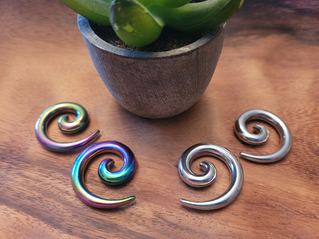 2 Pairs Stainless Steel Rainbow Ear Spirals Tapers Gauges Hangers 0g 2g 4g 6g 8g 10g 12g 8mm 6mm ...