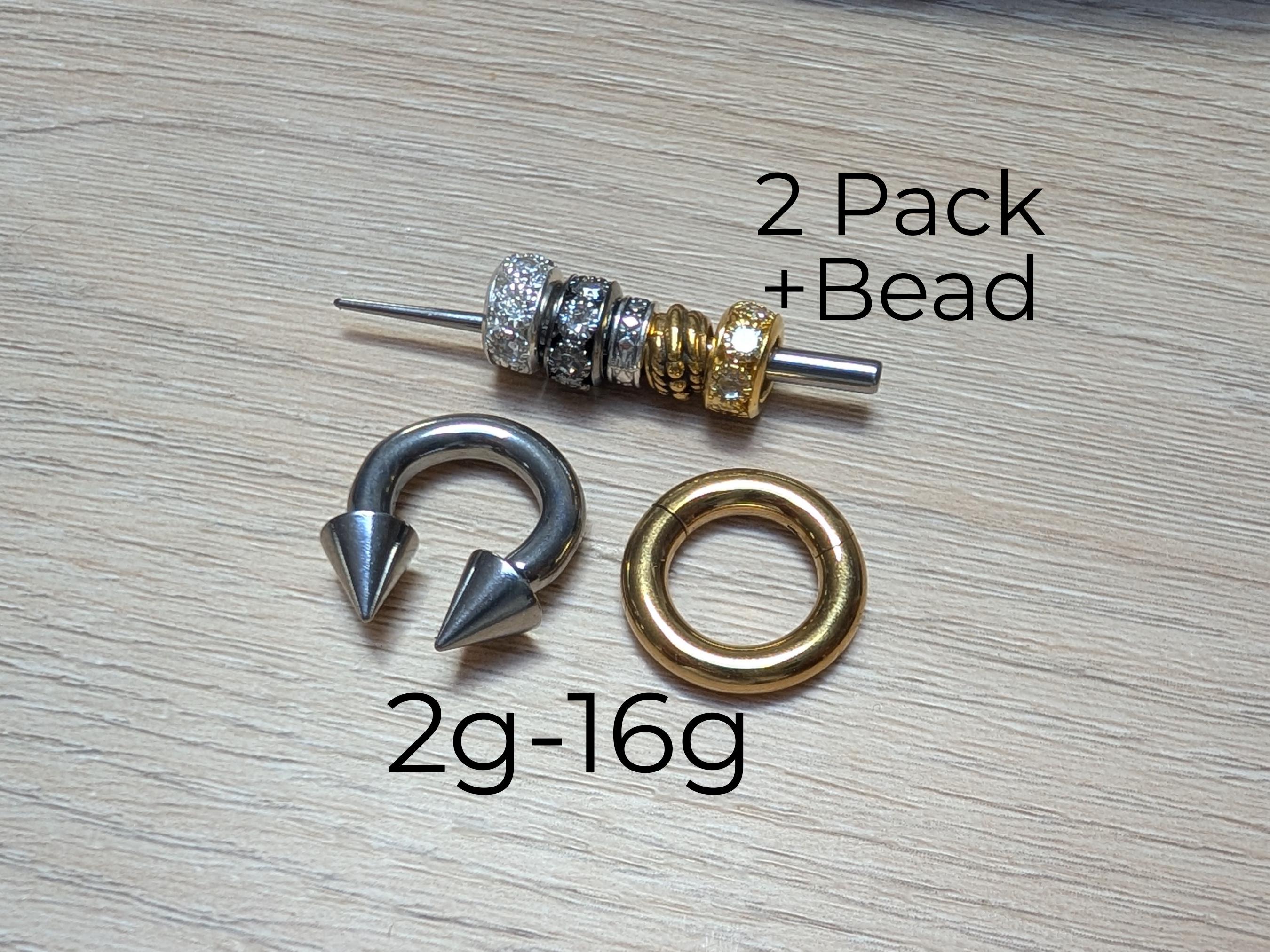Set 2 Silver Gold Horseshoe Spike Cone Hinged Clicker Ring Surgical ...