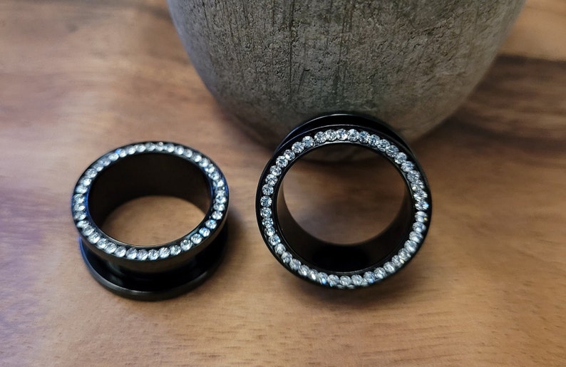 Pair Black Steel Diamond Gem Screw Fit Surgical Steel Tunnels - Etsy