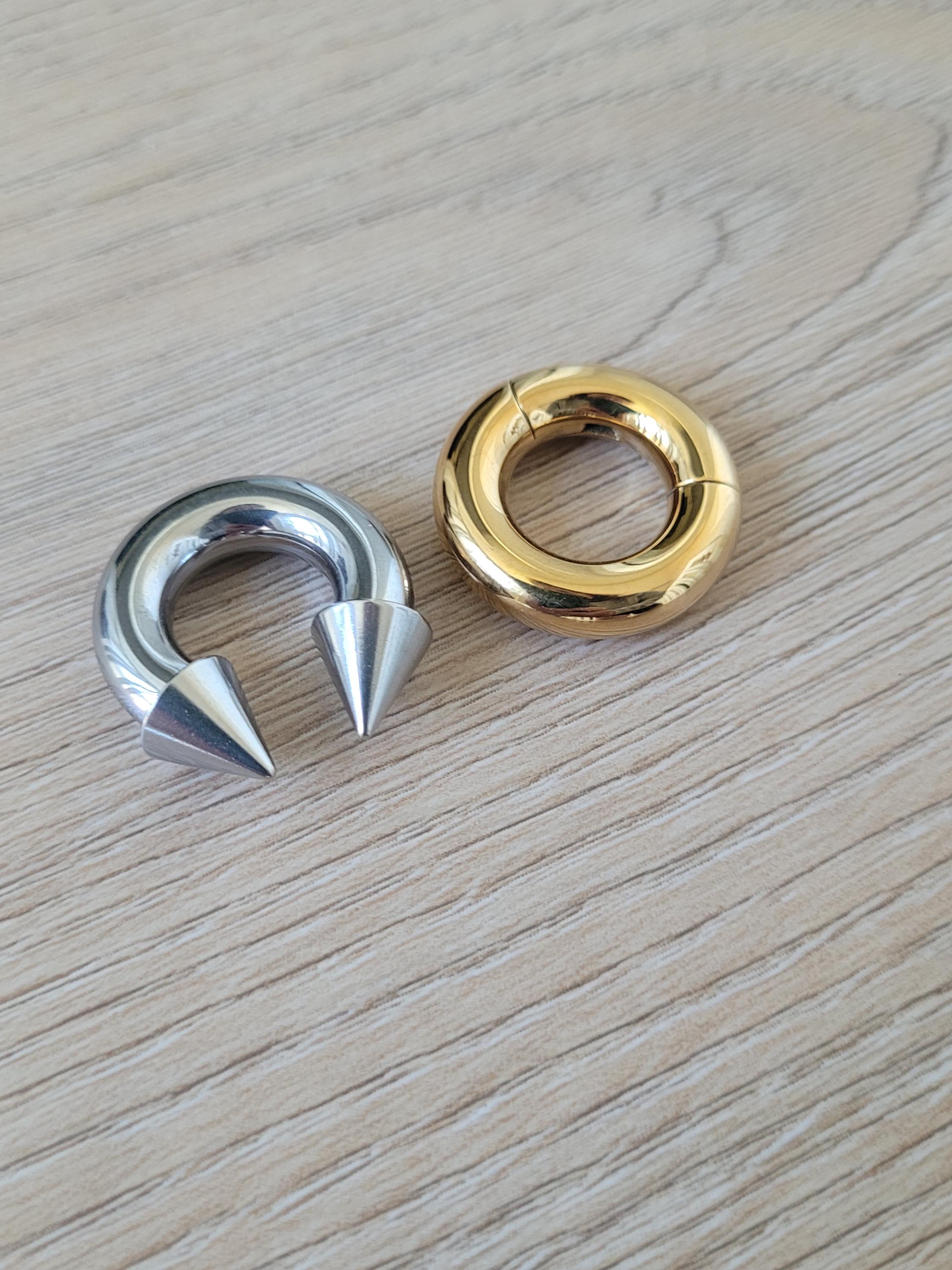 Set 2 Silver Gold Horseshoe Spike Cone Hinged Clicker Ring Surgical ...