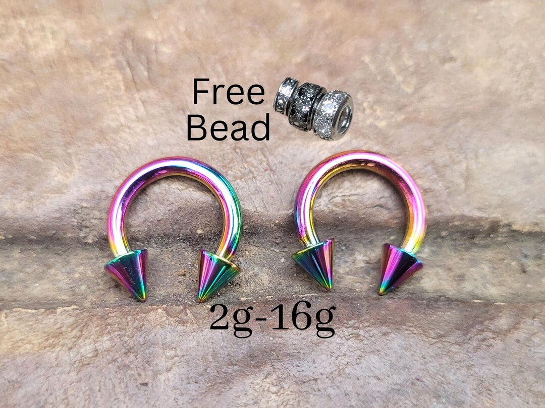 PICK 2 Rainbow Spike Cone Titanium Steel Pinchers Ear Plug Horseshoes ...