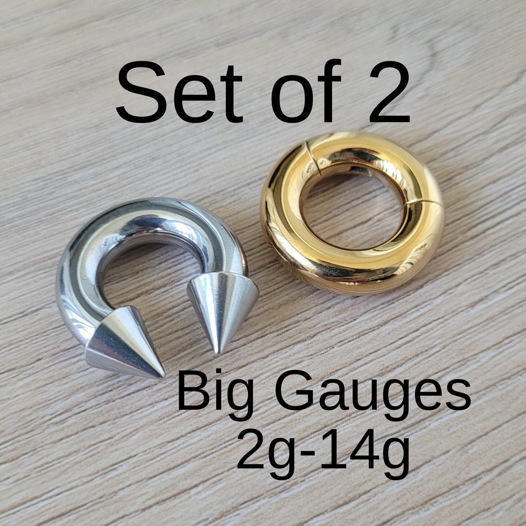 Set 2 Silver Gold Horseshoe Spike Cone Hinged Clicker Ring Surgical ...