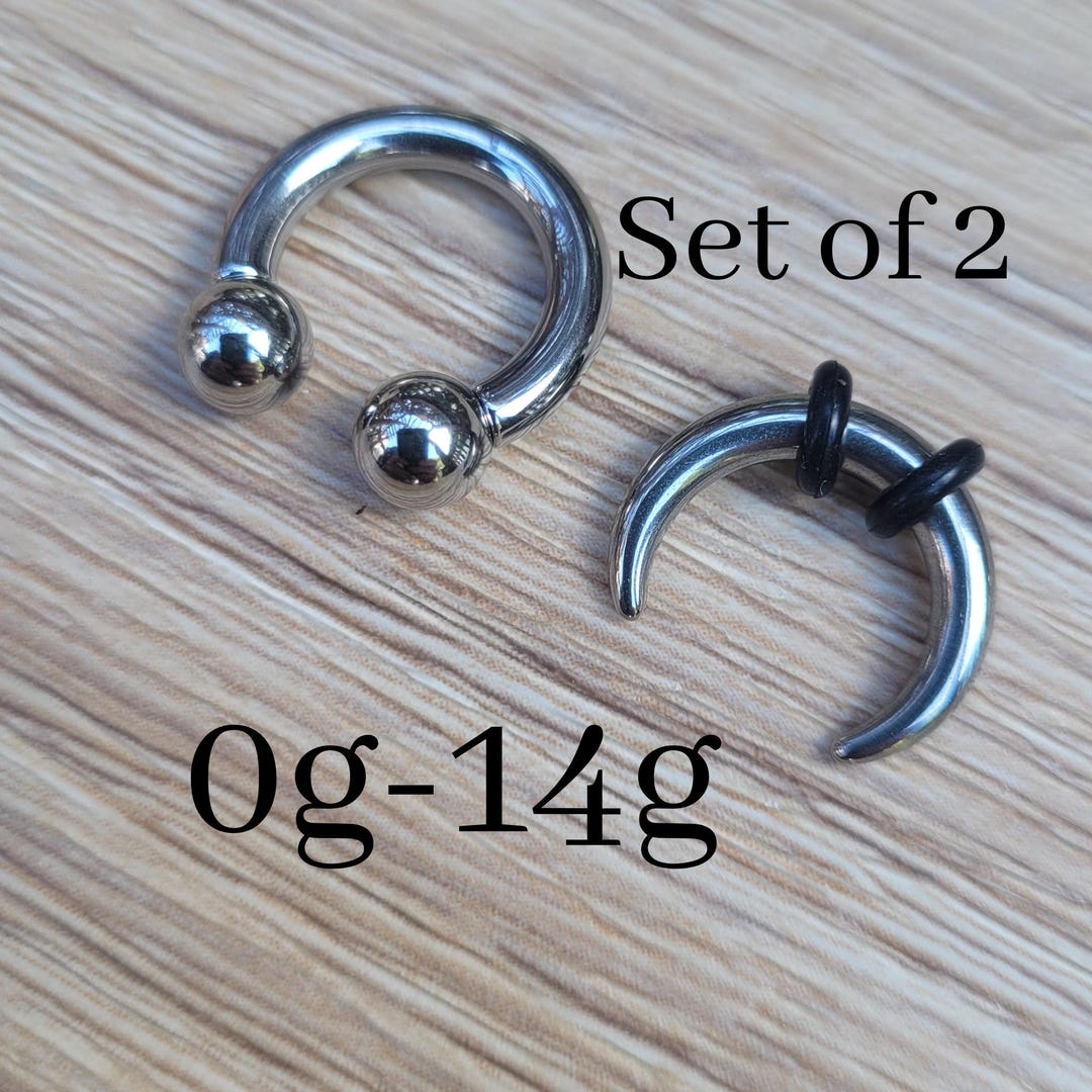 Set of 2 Horseshoe Pincher Silver 316L Surgical Steel 0g 2g 4g 6g 8g ...