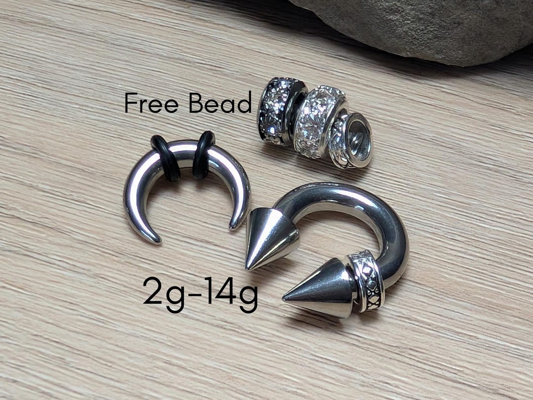 Set of 2 Silver Spike Cone Horseshoe Pinchers Circular Barbell 316 ...
