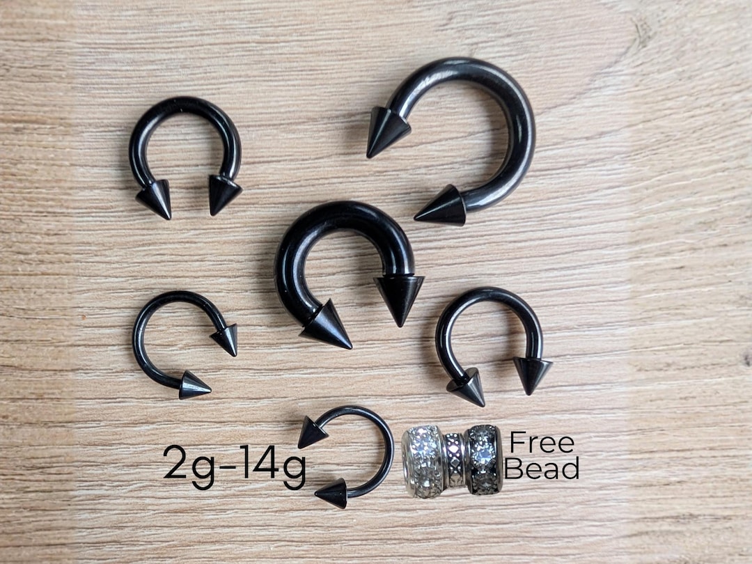 Septum Ring Black Spike Cone Horseshoe Large Barbell Stretching Jewelry ...