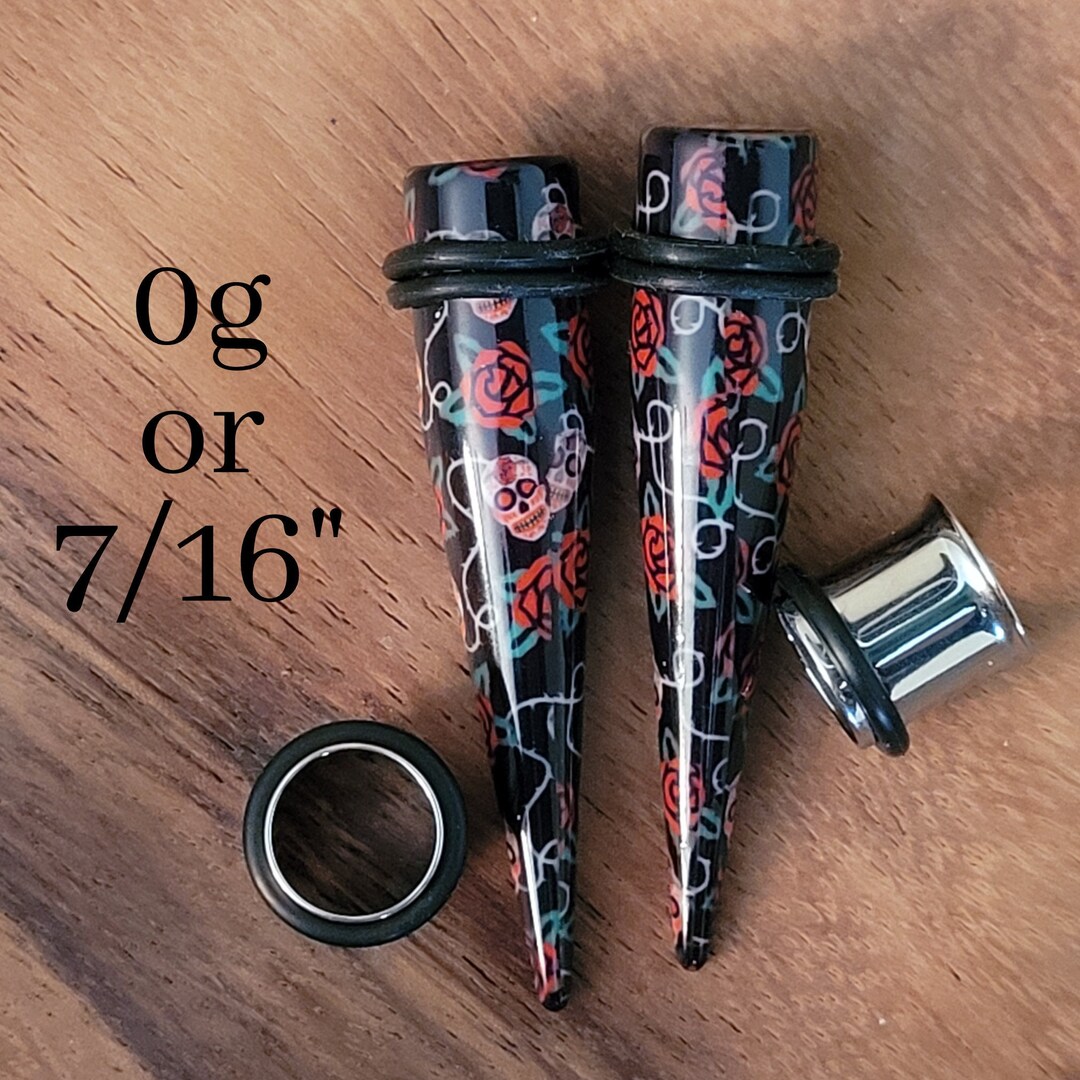 Pair 0g or 7/16 Skull Roses Acrylic Tapers and Surgical - Etsy