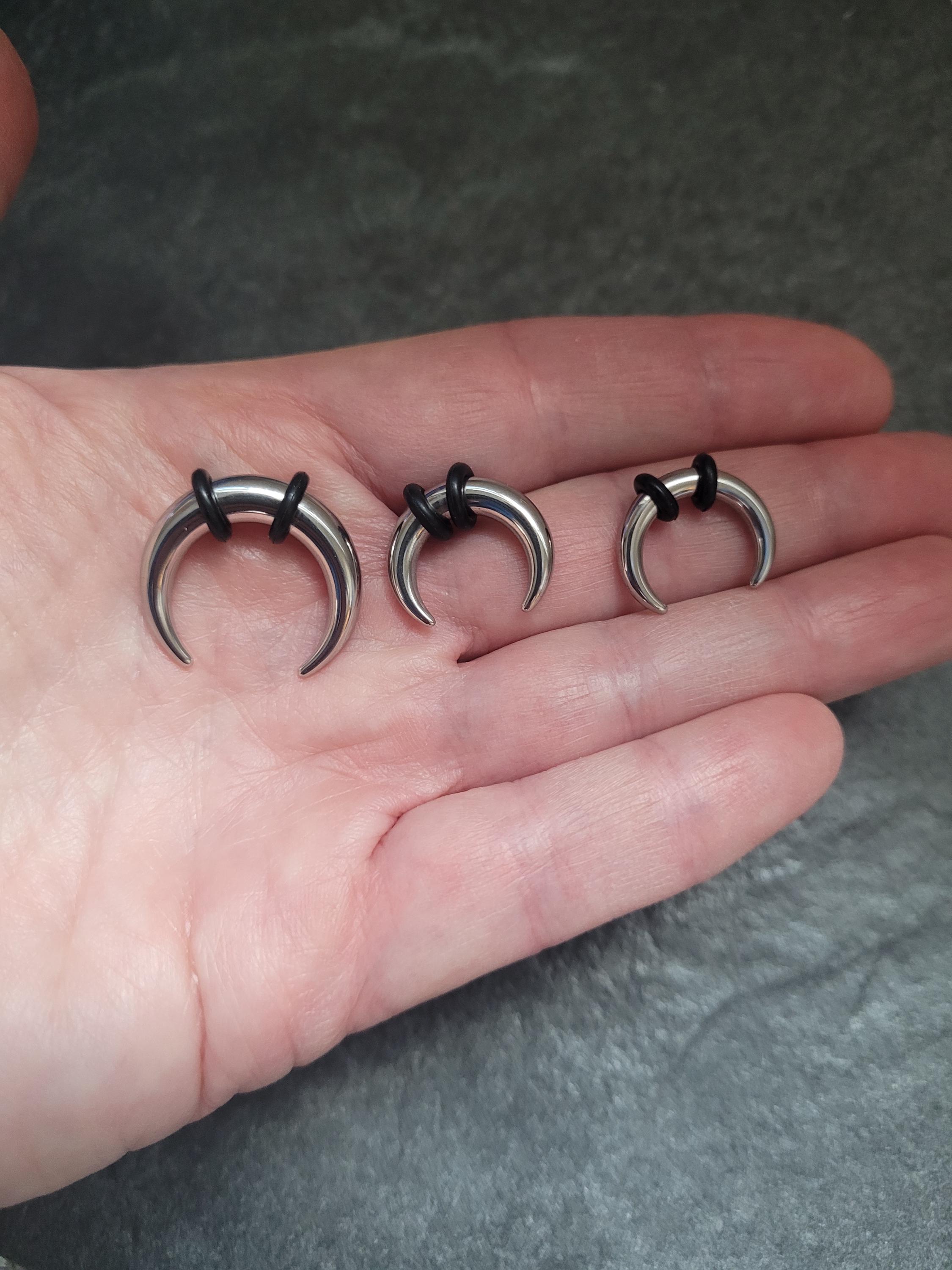 Silver Steel Septum Pincher Ring Stretching Gauging Horseshoe 00g 0g 1g ...