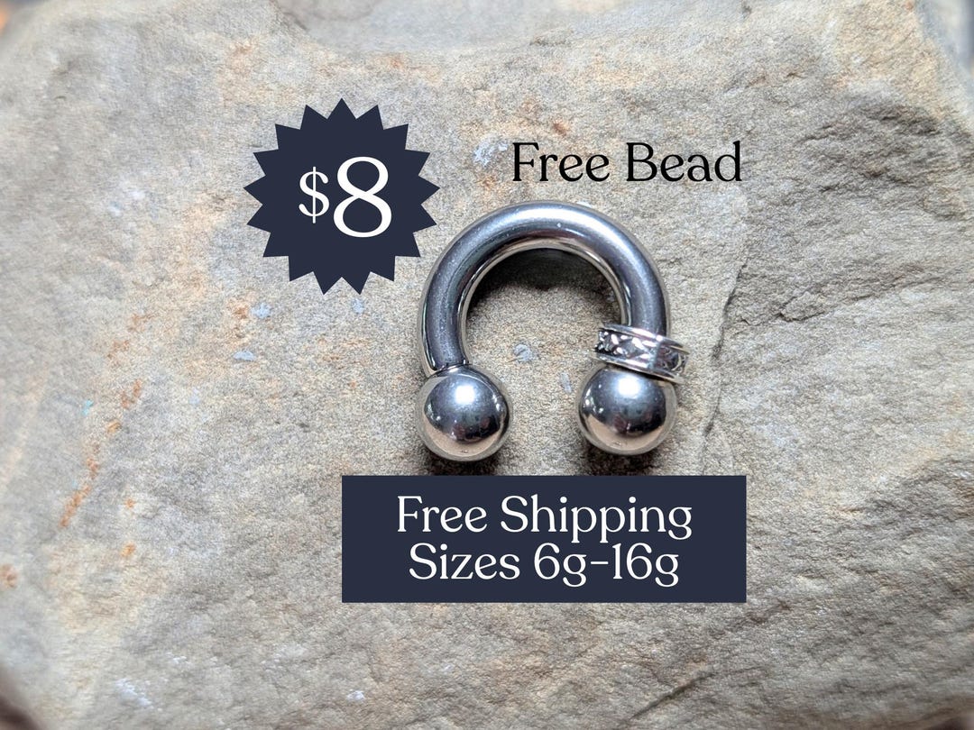 Silver Steel Horseshoe Septum Ring With Ball Ends Stretching Gauged 6g ...