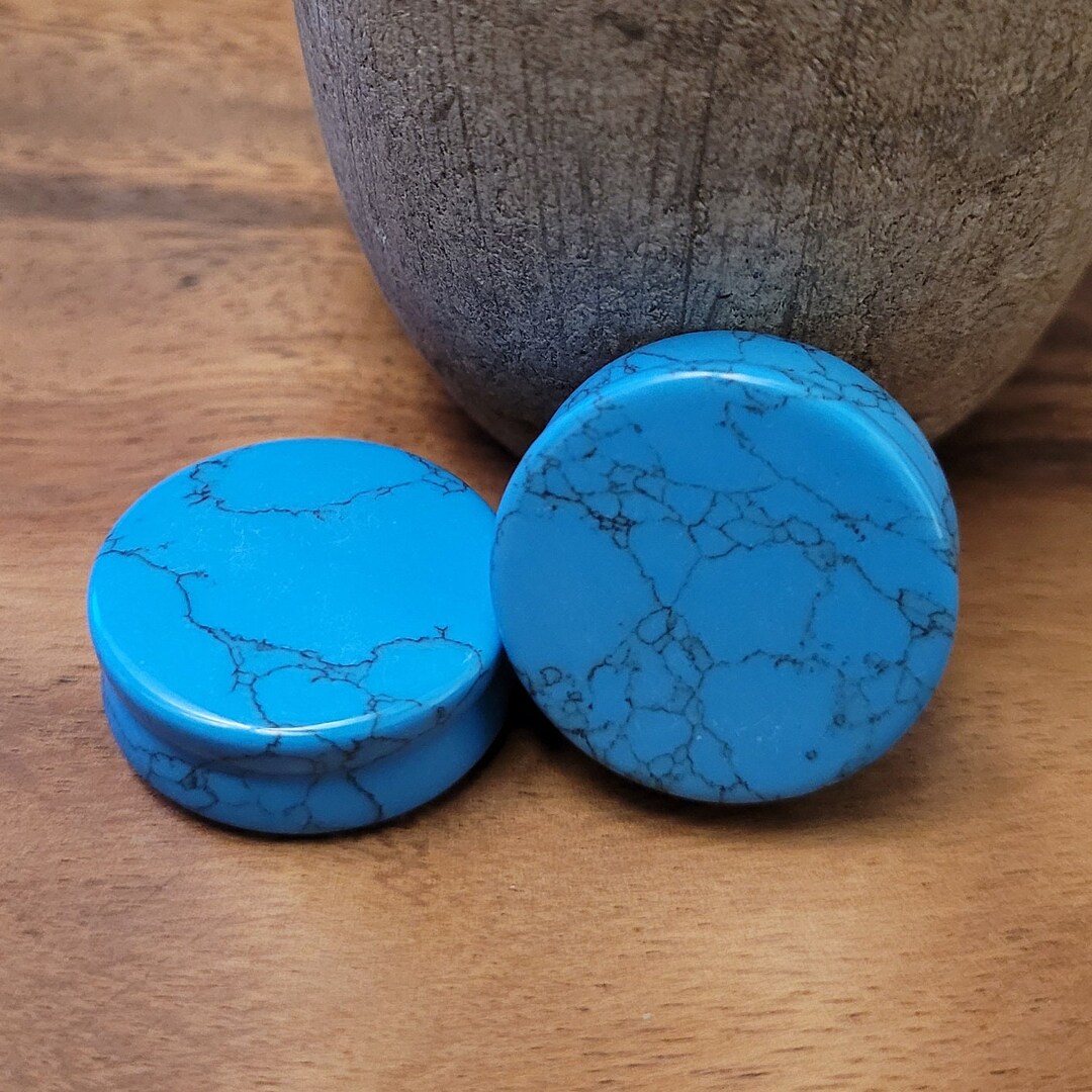 Pair of Blue Turquoise Organic Stone Plugs Ear Gauges 6g 4g 2g 0g 00g 1 ...