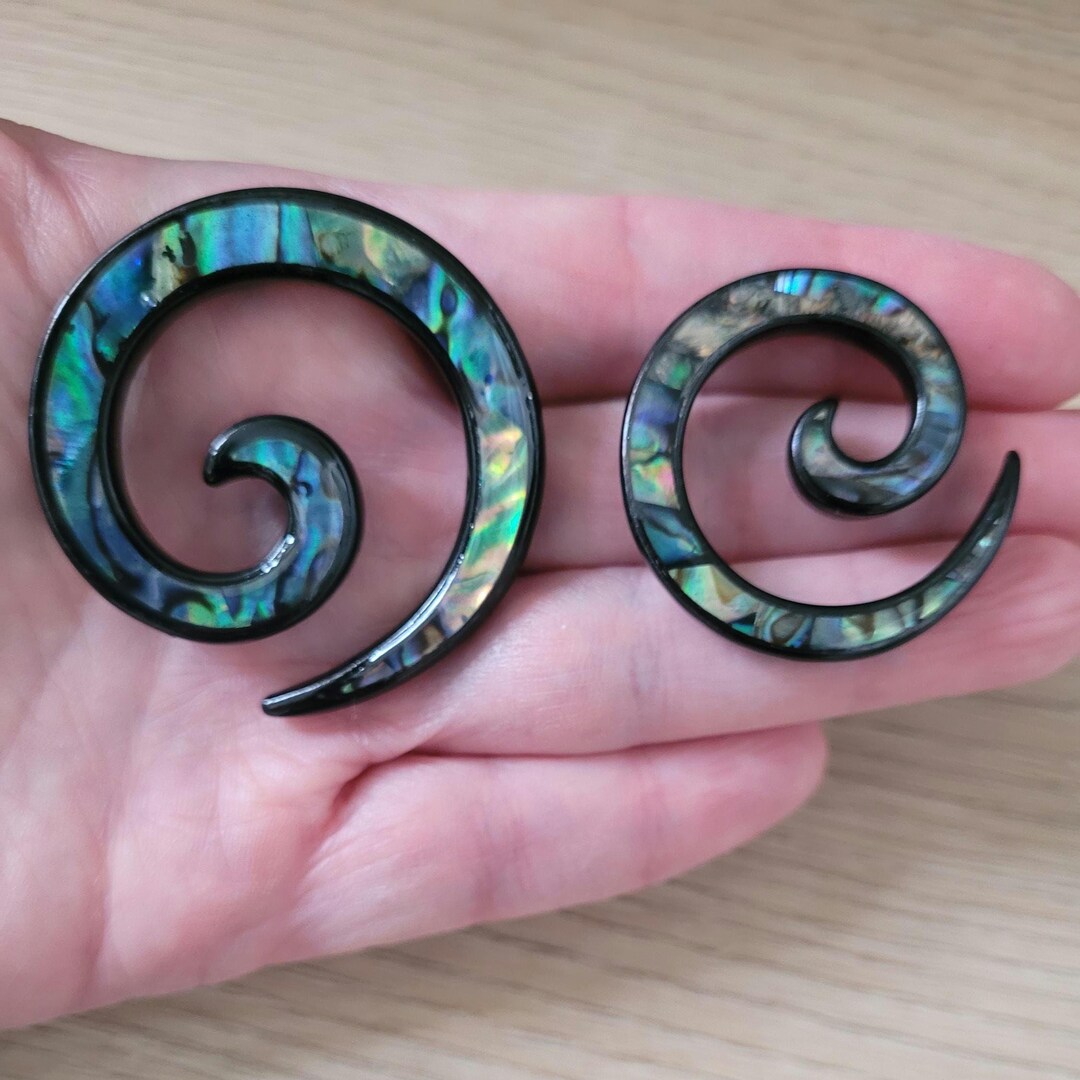 Pair 0g or 2g Steel Blue Green Abalone Shell Ear Spirals Tapers Gauges Plugs Horseshoes Hangers ...