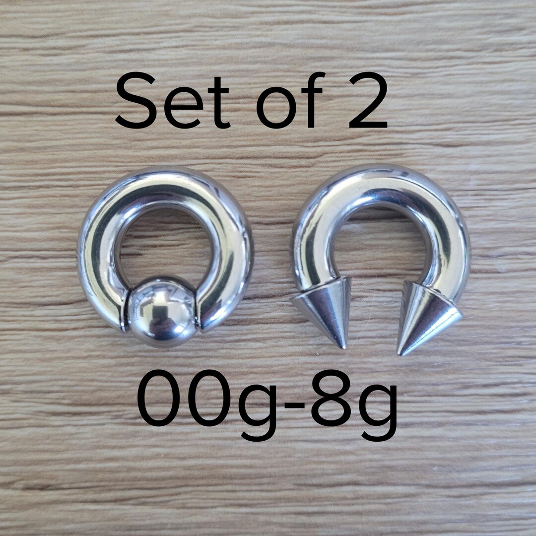 2 Pairs Silver Steel Captive Bead Septum Ring Spiked Cone Horseshoes ...