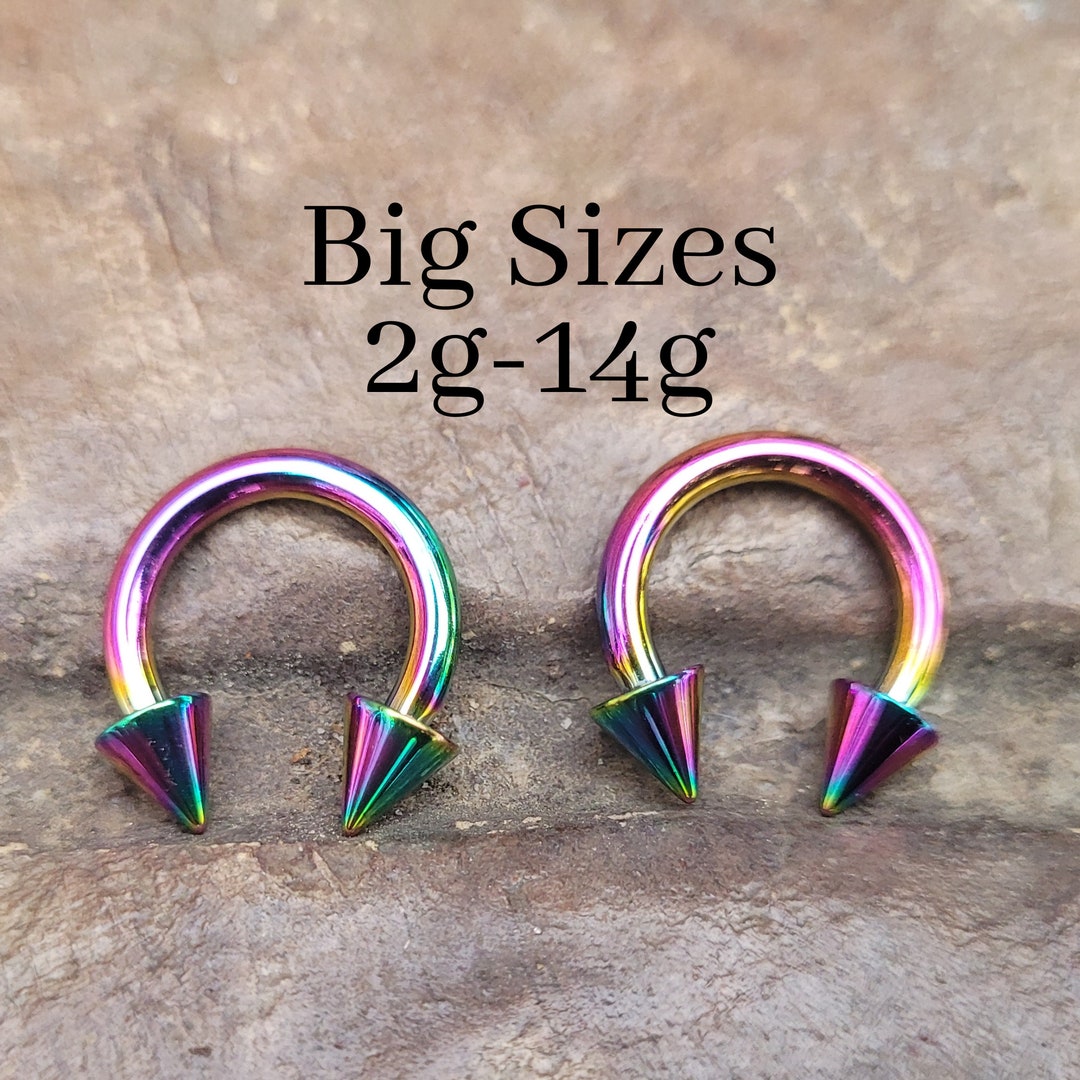PICK 2 Rainbow Spike Cone Titanium Steel Pinchers Ear Plug Horseshoes ...