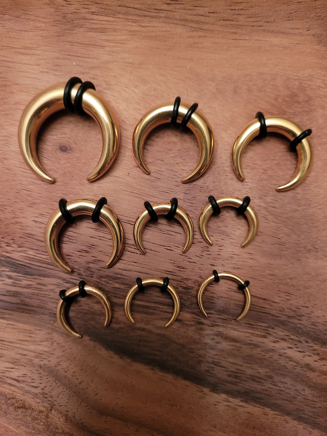 9 Gold Steel Pinchers 0g-14g Horseshoes Talons Tapers Crescents Septum ...