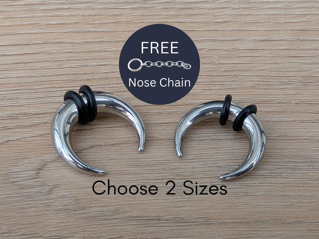 Silver Steel Septum Pinchers Stretching Kit Tapers Horseshoes Gauges 0g ...