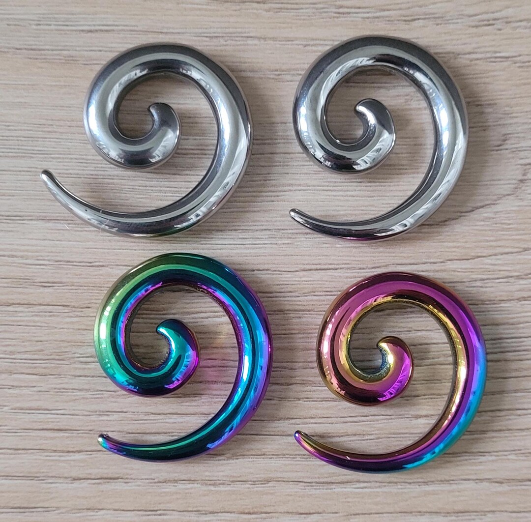 2 Pairs Stainless Steel Rainbow Ear Spirals Tapers Gauges Hangers 0g 2g 4g 6g 8g 10g 12g ...