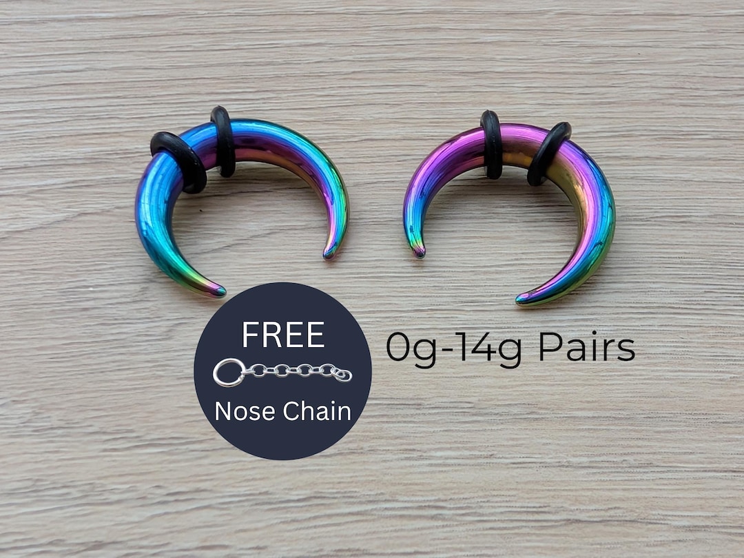 Pair Rainbow Steel Pinchers Ear Hangers Plugs Tunnels Tapers Horseshoes ...