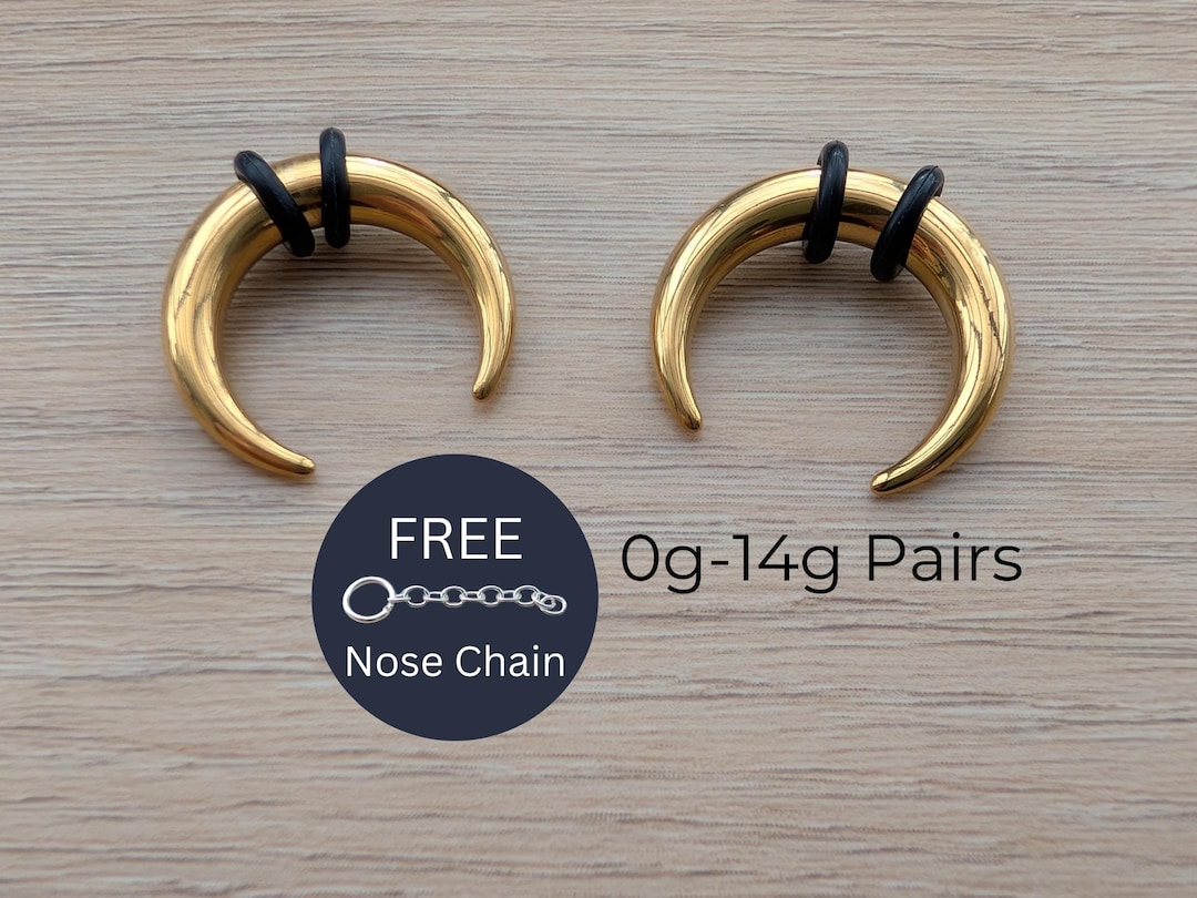 Pair Gold Gauge Plugs | Surgical Steel Pincher Style Earrings | Ear ...