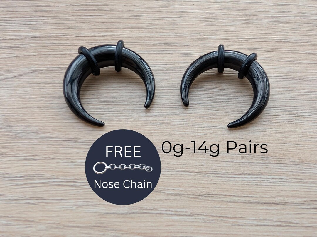 Ein Paar schwarze Stahl Pinchers Plugs Tapers Hufeisen Ohr Gauges 0g 1g ...