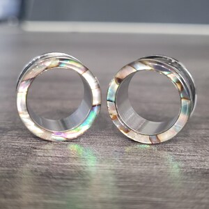 Pair Abalone Steel Shell Screw Fit Steel Tunnels Ear Plugs Gauges 4g 2g ...