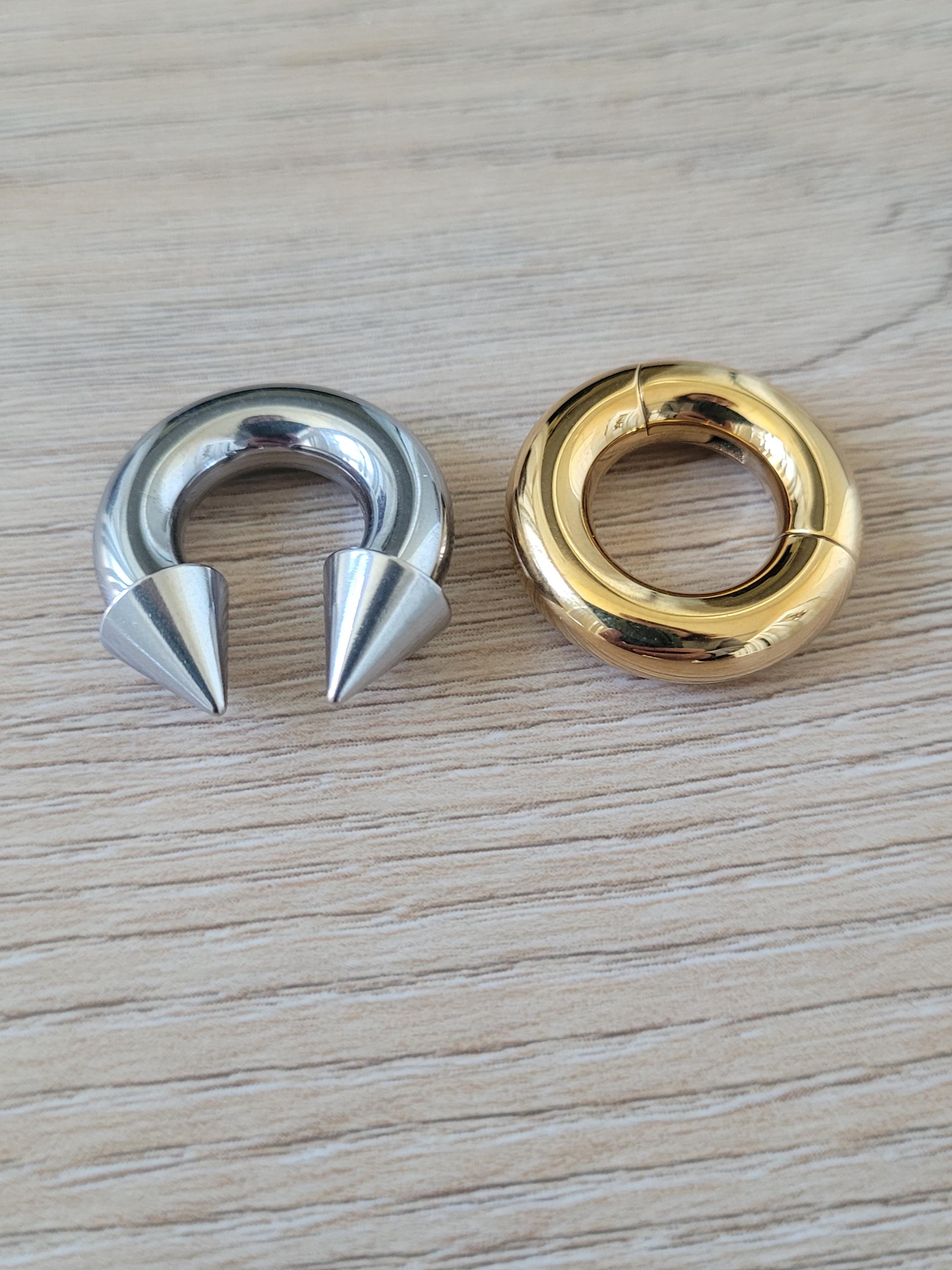Set 2 Silver Gold Horseshoe Spike Cone Hinged Clicker Ring Surgical ...