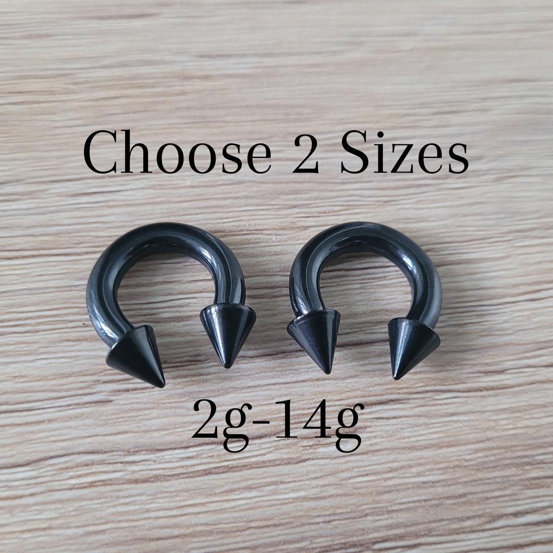 Set Black Spike Cone Horseshoe Circular Barbell Ear Septum Stretching ...