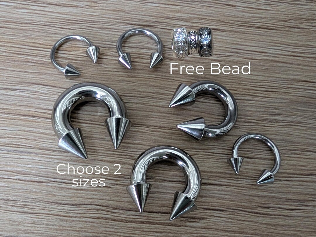 2 Pack 2g-14g Septum Ring Spike Cone Horseshoe Circular Barbell ...