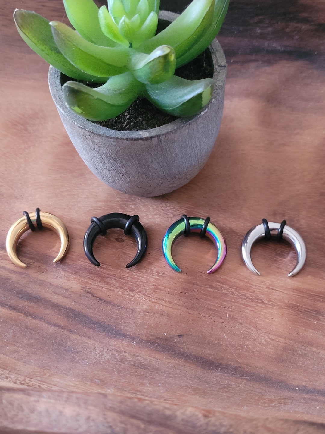 SINGLE Gold Black Rainbow Steel Septum Pincher Ring Stretching Ear Plug Tapers Horseshoes Gauges ...