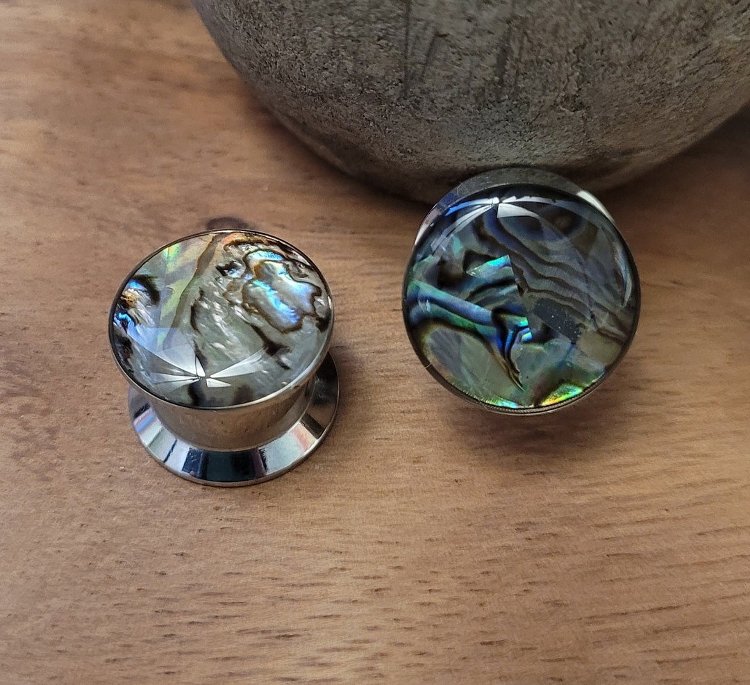 Pair 0g Screw Fit Abalone Shell Plugs Surgical Steel Ear Gauges 8mm ...